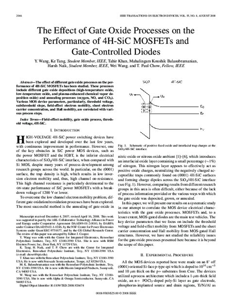 Pdf The Effect Of Gate Oxide Processes On The Performance Of 4h Sic Mosfets And Gate