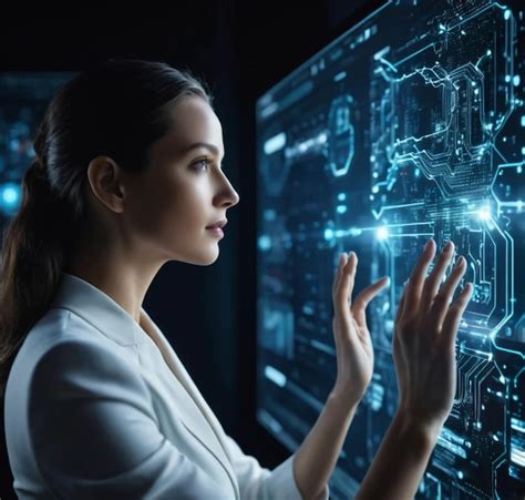 Business Woman Touching On On Big Data Premium AI Generated Image