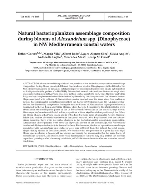 Pdf Natural Bacterioplankton Assemblage Composition During Blooms Of