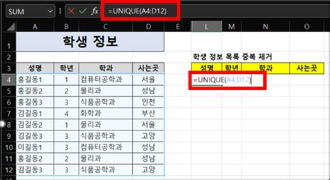 엑셀 Unique 함수 중복 제거 고유 값 구하기 엑셀 Unique 함수 중복 제거 고유 값 구하기