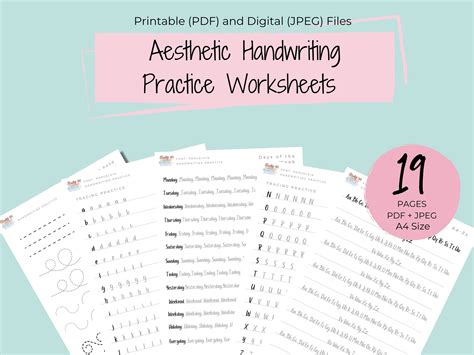 Aesthetic Handwriting Practice Worksheets Printable Handwriting Workbook Handlettering