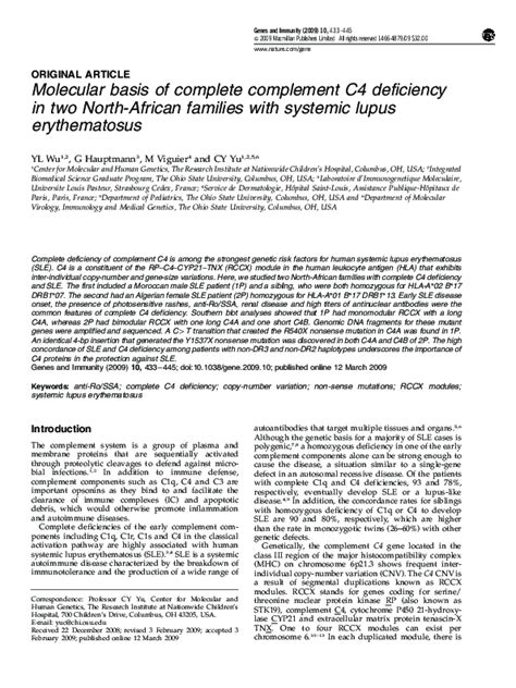 Pdf Molecular Basis Of Complete Complement C4 Deficiency In Two North