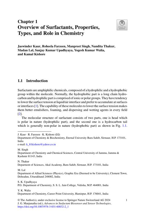 Pdf Overview Of Surfactants Properties Types And Role In Chemistry