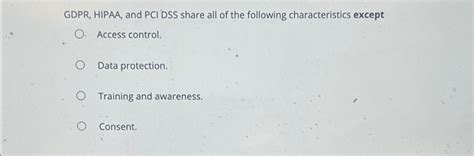 Solved Gdpr ﻿hipaa And Pci Dss Share All Of The Following