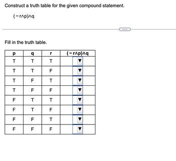 Answered Construct a truth table for the given compound statement глр ла Fill in the truth
