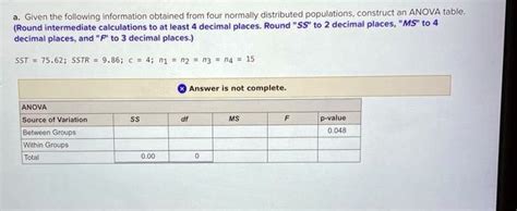 given the following information obtained from four normally distributed