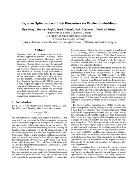 Bayesian Optimization In High Dimensions Via Random Embeddings Ubc