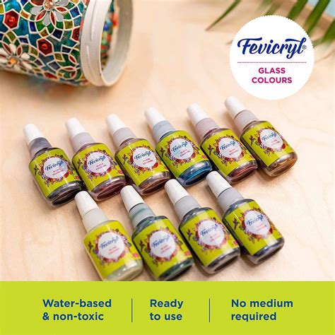 Fevicryl Premium Glass Colour Set 10 Vibrant Shades 10 Ml Each For