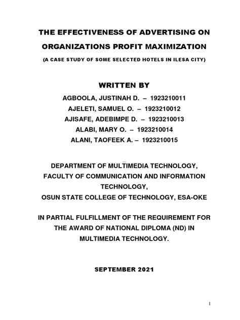 Effectiveness Of Advertising On Organizations Profit Maximization Pdf