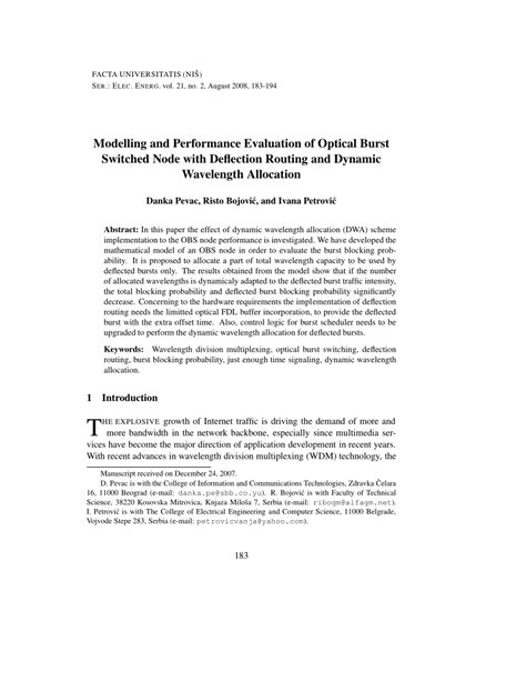 pdf modelling and performance evaluation of optical burst switched