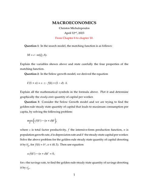 Macroeconomics Questions For Final Exams Pdf Interest Equations