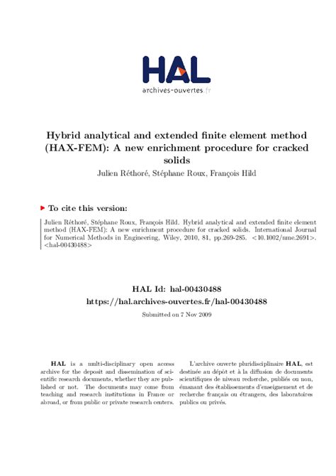 Pdf Hybrid Analytical And Extended Finite Element Method Hax Fem A New Enrichment Procedure