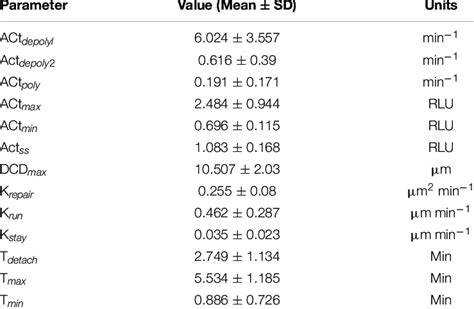 Average Parameter Values And Respective Units From Control Organoid