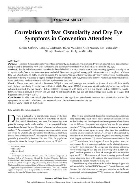 pdf correlation of tear osmolarity and dry eye symptoms in convention
