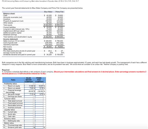 solved p13 4 computing ratios and comparing alternative