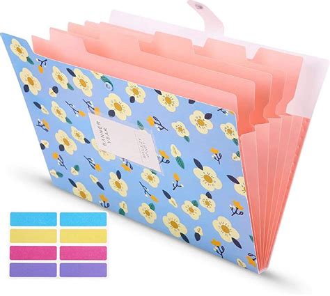 Skydue Expanding File Folders With 8 Lables Floral Printed Accordion