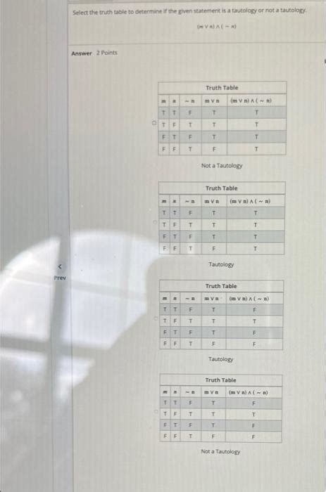 Solved Select The Truth Tabie To Determine If The Given