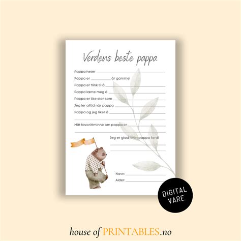 Verdens Beste Pappa Houseofprintables No