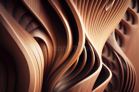 Abstract Of Wooden Pattern Twisted Shape Architecture Facade Details Generation Ai Stock