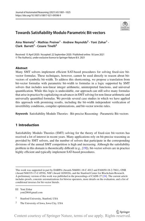 Towards Satisfiability Modulo Parametric Bit Vectors
