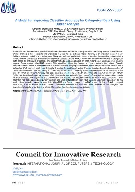 Pdf A Model For Improving Classifier Accuracy For Categorical Data Using Outlier Analysis