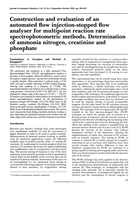Pdf Construction And Evaluation Of An Automated Flow Injection Stopped Flow Analyser For