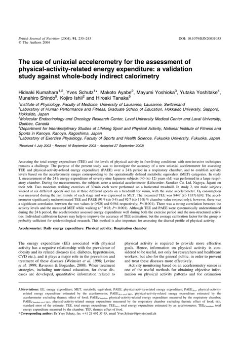 Pdf The Use Of Uniaxial Accelerometry For The Assessment Of Physical Activity Related Energy