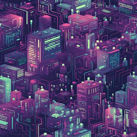 cybernetic landscape urban and seamless pixel pattern premium ai