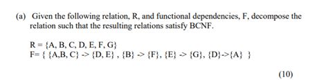 Solved A Given The Following Relation R And Functional