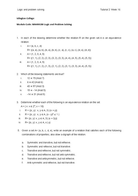 tutorial 2 week 16 logic and problem solving tutorial 2 week 16