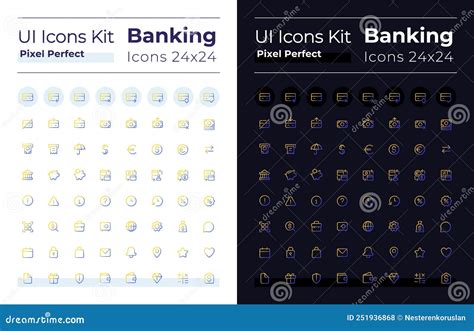 Banking Pixel Perfect Gradient Linear Ui Icons Set For Dark Light Mode