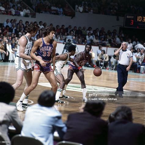 Phoenix Suns Ricky Sobers In Action As Teammate Alvan Adams Posts Up