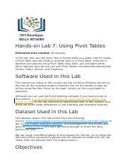 Lab Using Pivot Tables Docx Hands On Lab Using Pivot Tables Estimated Time Needed