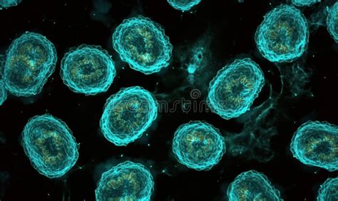 Microscopic View Of Glowing Blue Cells With Intricate Structures And Textures Showcasing