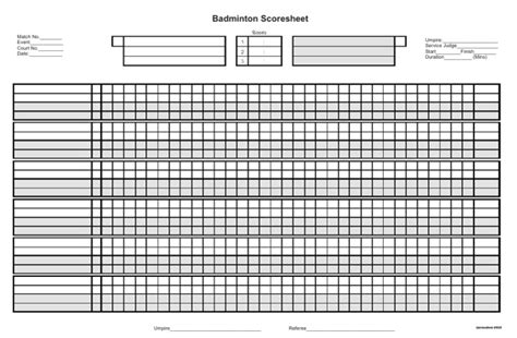 Badminton Match Score Sheet Template Pdf