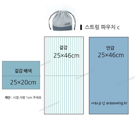 안감있는 스트링 파우치 만들기도안과정 Patron Sac Pochette