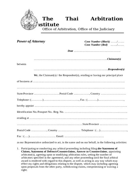 the thai arbitration institute doc template pdffiller