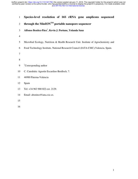 Pdf Species Level Resolution Of 16s Rrna Gene Amplicons Sequenced