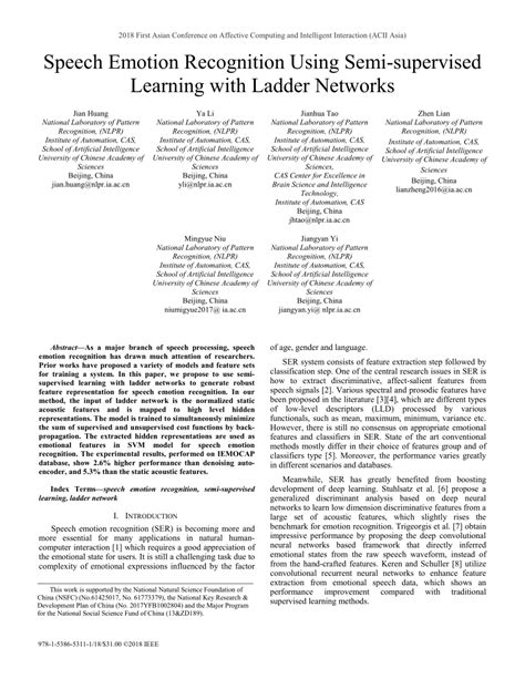 Pdf Speech Emotion Recognition Using Semi Supervised Learning With Ladder Networks