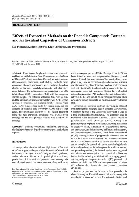Pdf Effects Of Extraction Methods On The Phenolic Compounds Contents