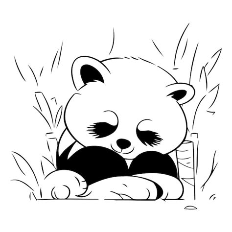 바닥에서 자고 있는 귀여운 만화 은 판다 터 일러스트레이션 프리미엄 벡터