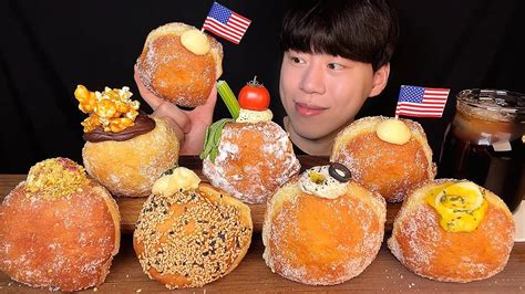 Sub 베이비칙 도넛 먹방 Mukbang Asmr 바질토마토도넛 에그마요도넛 부추크림치즈도넛 올리브크림도넛 등 신기한