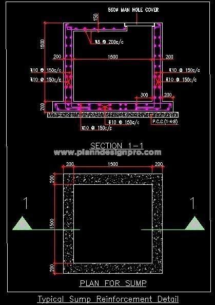 Sump Pit Reinforcement Cad Rcc Details And Sections