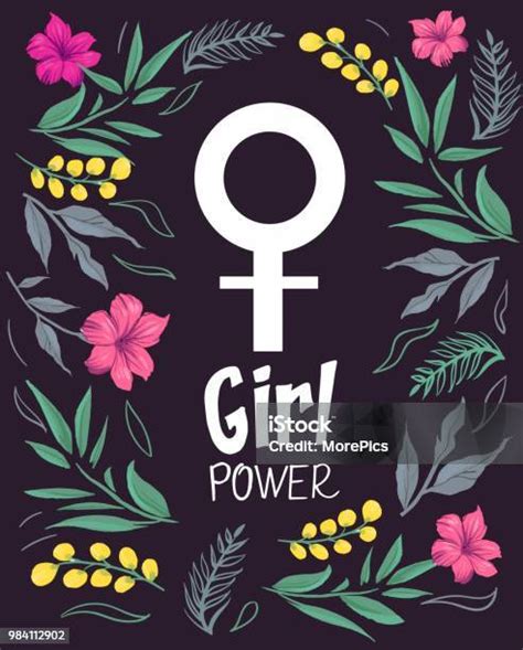 소녀 파워입니다 꽃과 페미니즘의 상징입니다 벡터 일러스트 레이 션 여성의 권리에 대한 스톡 벡터 아트 및 기타 이미지 여성의 권리 0명 개념 Istock