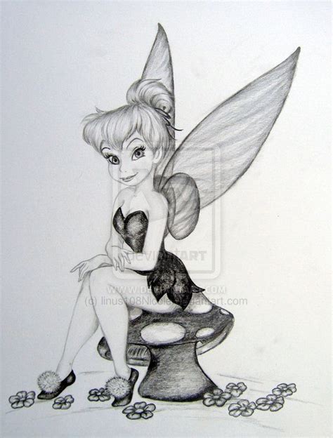 Tinkerbell On A Mushroom By Linus108nicole On Deviantart Tinkerbell Drawing Disney Tattoos