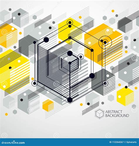 Isometric Abstract Yellow Background With Linear Dimensional Cub Stock Vector Illustration Of
