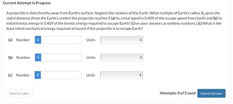 solved a projectile is shot directly away from earth s