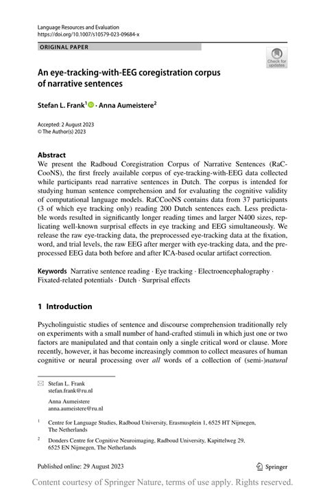 PDF An Eye Tracking With EEG Coregistration Corpus Of Narrative Sentences