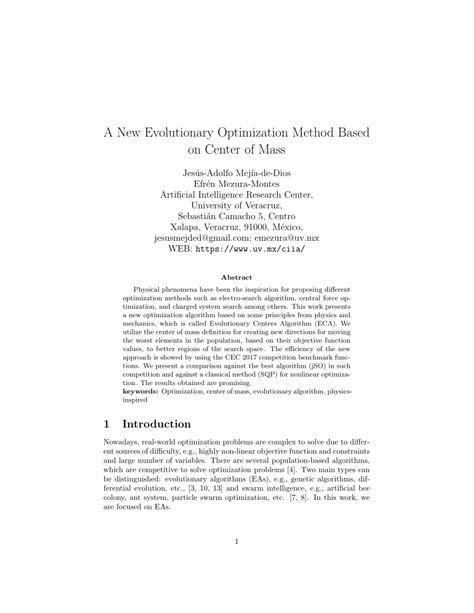 Pdf A New Evolutionary Optimization Method Based On Center Of Mass