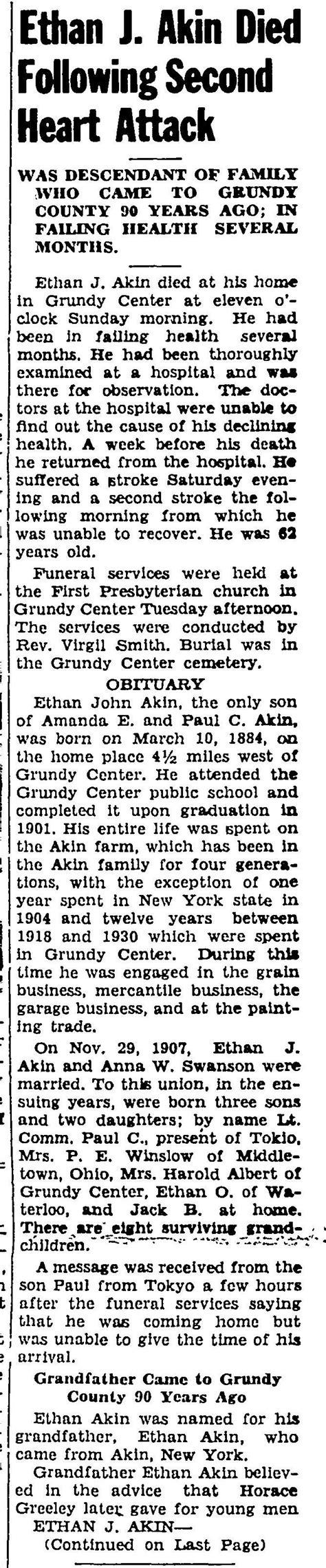 Ethan John Akin 1884 1946 Find A Grave Memorial